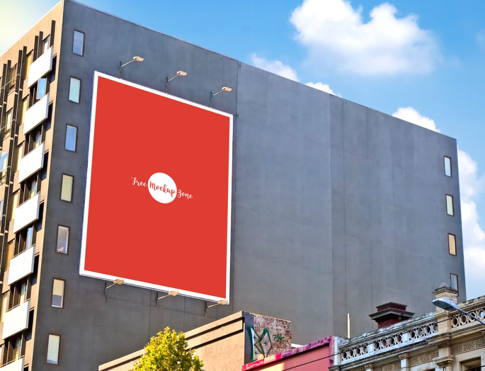 Free Outdoor Building Wall Advertisement Billboard Mockup PSD