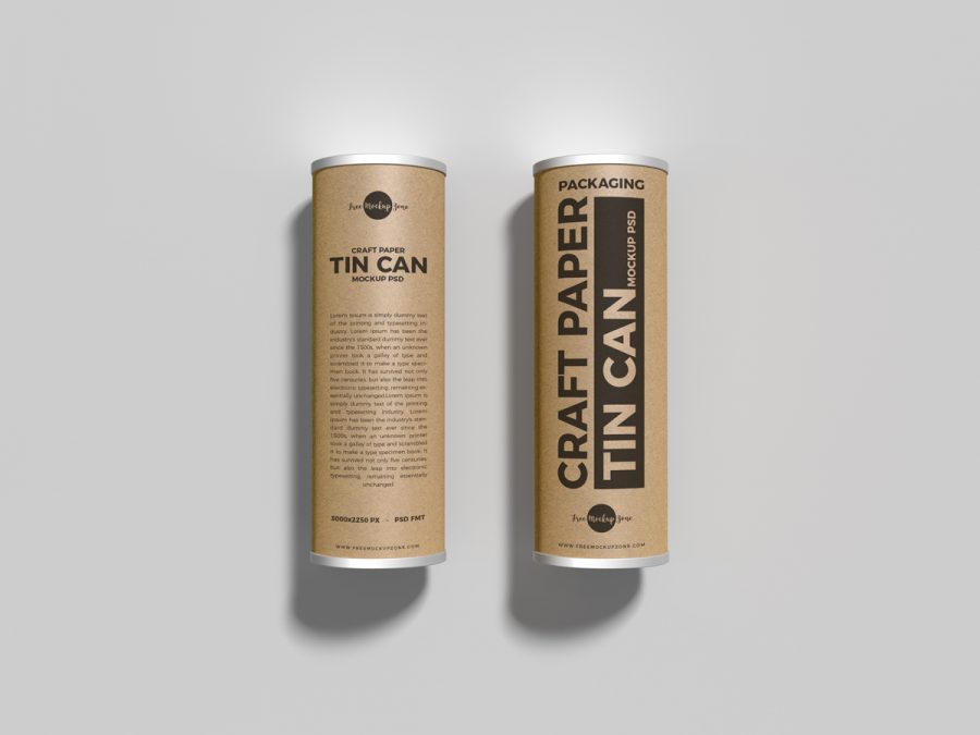 Free Packaging Craft Paper Tin Cans Mockup PSD Vol 1 - Free Mockup Zone