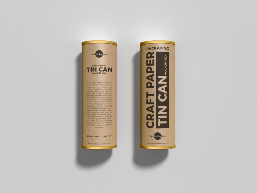Free Packaging Craft Paper Tin Cans Mockup PSD Vol 1 - Free Mockup Zone