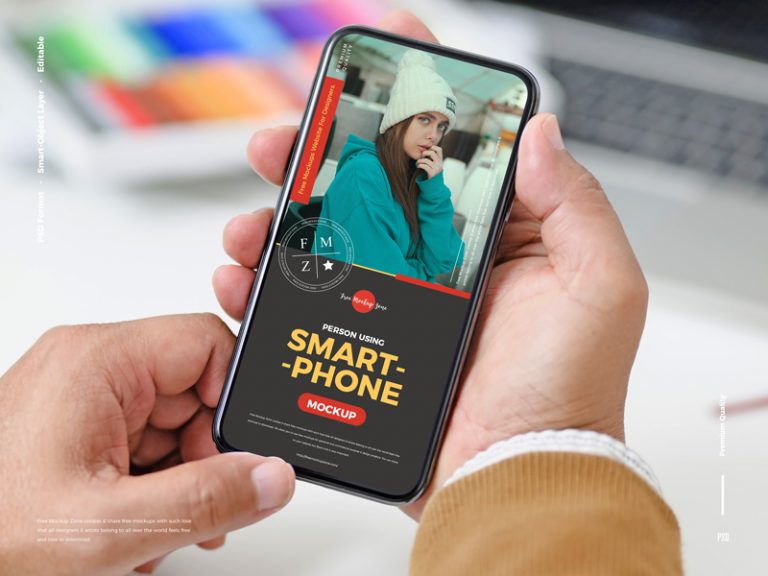 Free Premium Person Using Smartphone Mockup - Free Mockup Zone