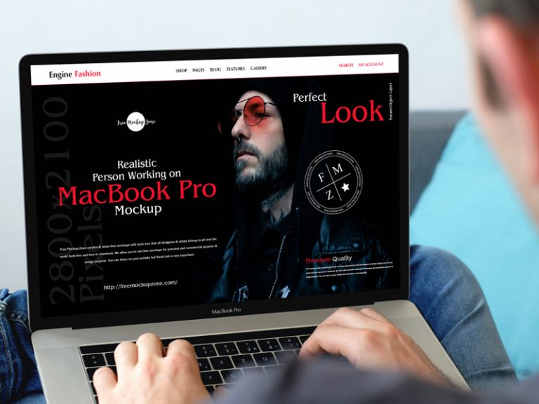 Free Realistic Person Working on MacBook Pro Mockup - Free Mockup Zone