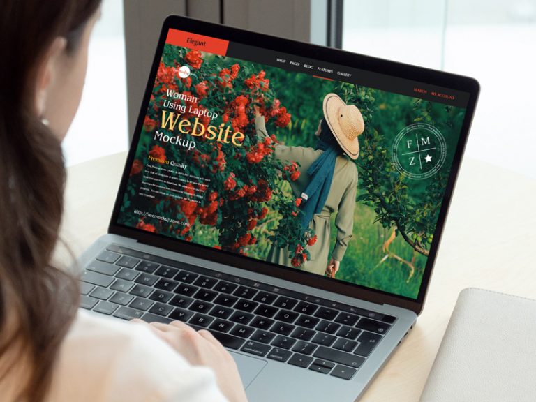 Free Woman Using Laptop Website Mockup - Free Mockup Zone