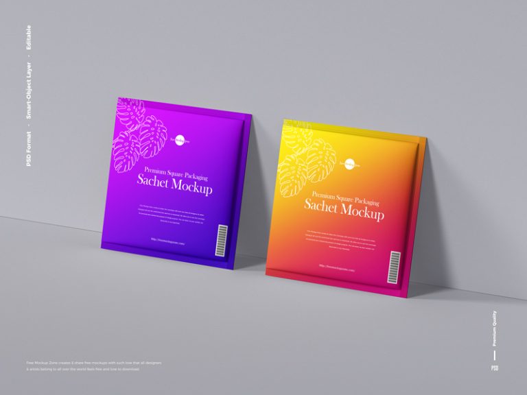 Free Premium Square Packaging Sachet Mockup - Free Mockup Zone