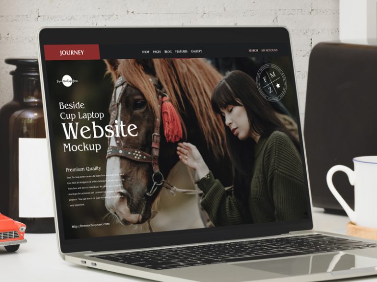Free Beside Cup Laptop Website Mockup - Free Mockup Zone