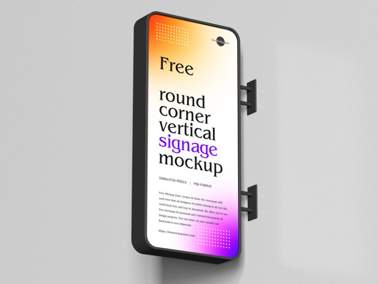 Free Round Corner Vertical Signage Mockup - Free Mockup Zone