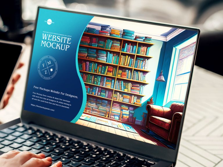 Free Photorealistic Person Working on Laptop Website Mockup - Free ...