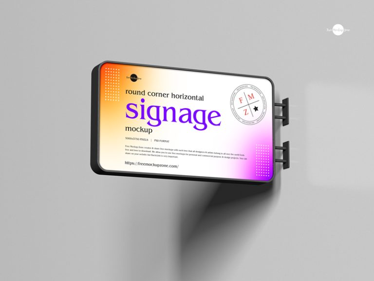 Free Round Corner Horizontal Signage Mockup - Free Mockup Zone