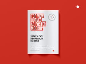 Free Top View Curved A3 Poster Mockup - Free Mockup Zone