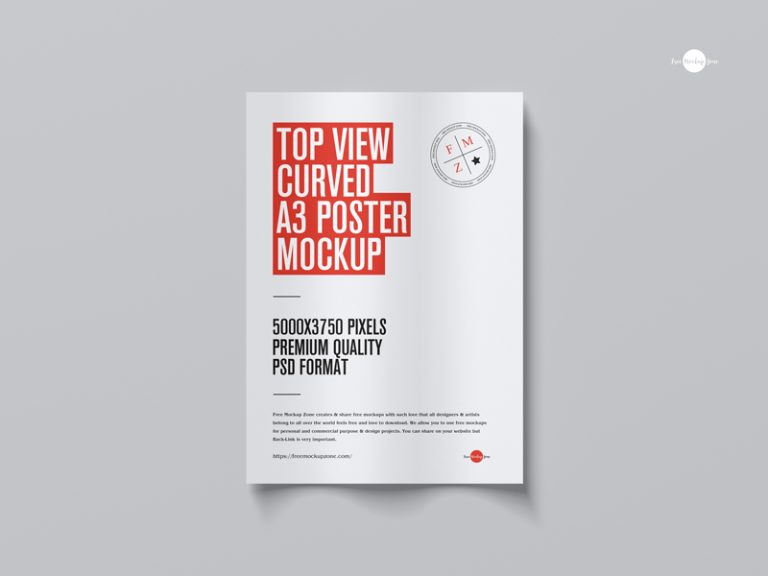 Free Top View Curved A3 Poster Mockup - Free Mockup Zone
