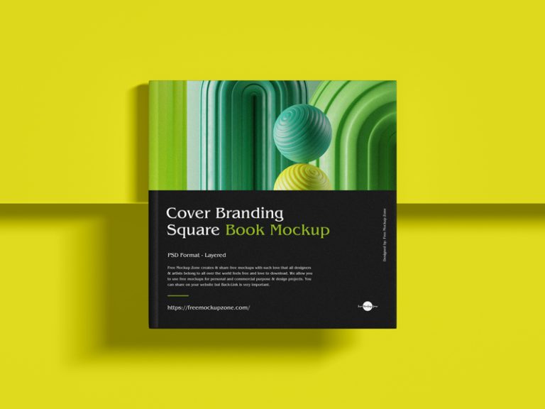 Free Cover Branding Square Book Mockup - Free Mockup Zone